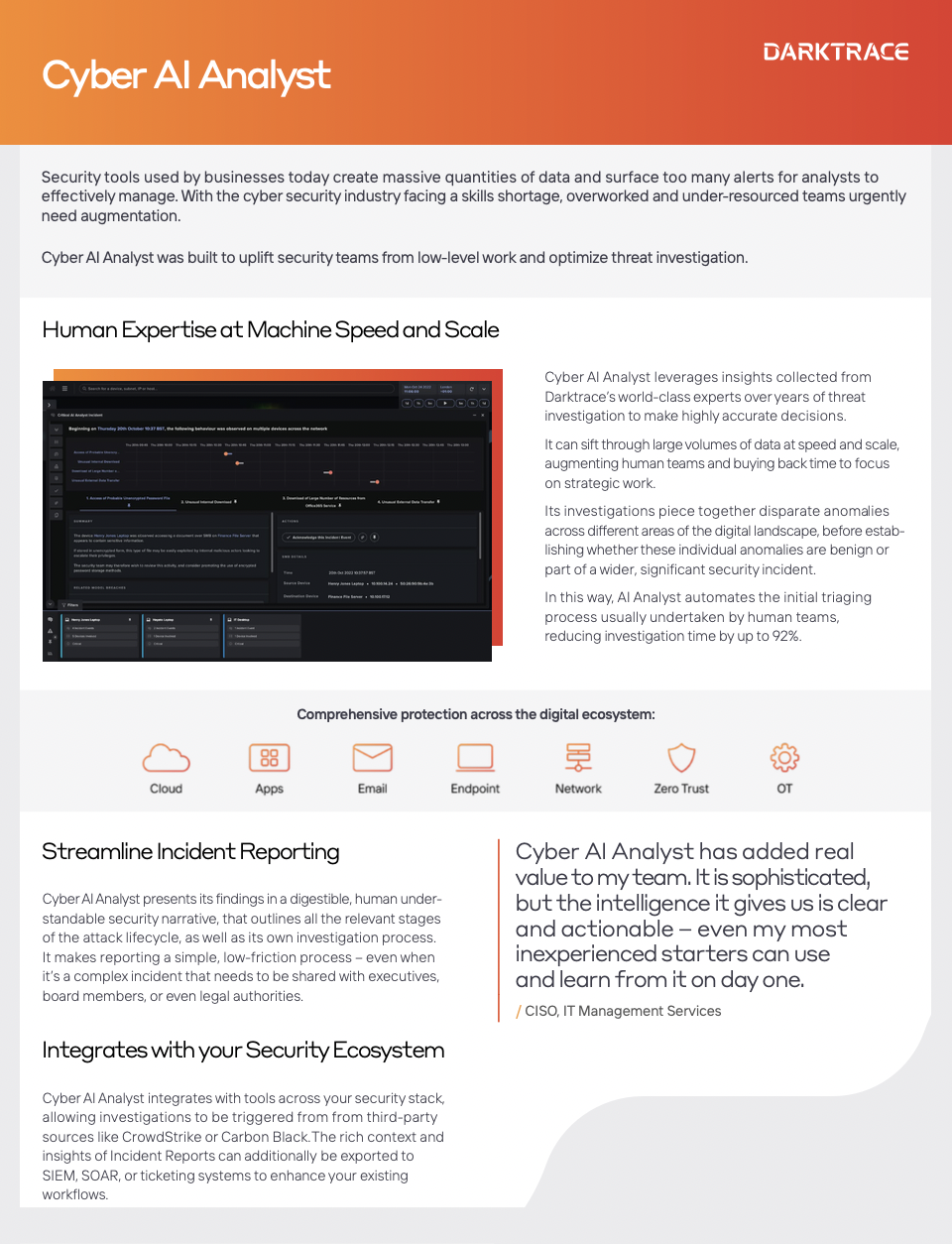 Cyber AI Analyst | Data Sheet | Darktrace Resource